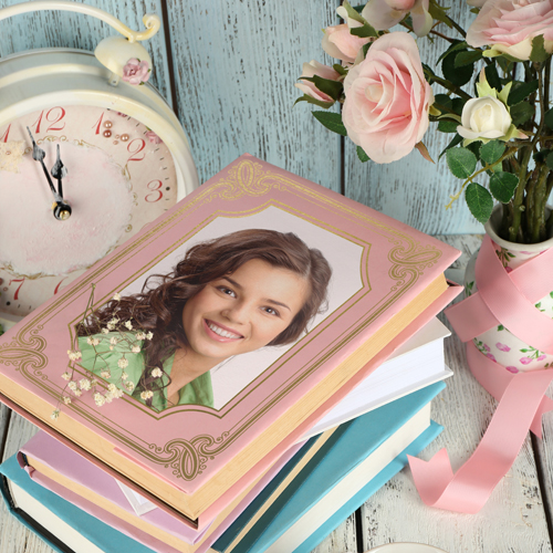 Shabby chic book photo frame. Get your photo on a book cover!