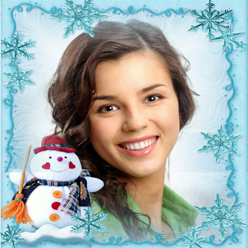 Christmas photo frame with a funny snowman.