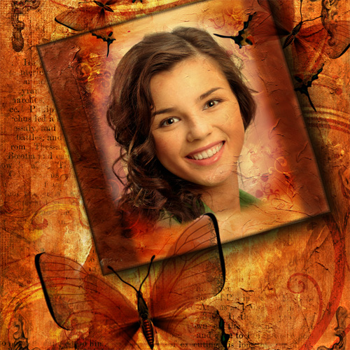 Vintage photo montage on canvas with antique butterflies