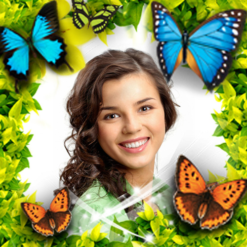 Spring photo frame with cartoon birds and Easter eggs.